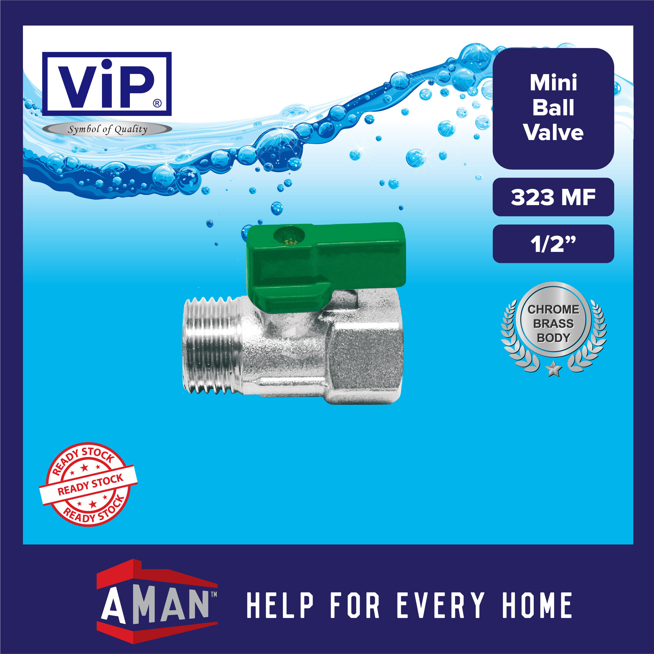 ViP 1/2 Inch Chrome Plated Brass Body Mini Ball Valve FF MF MM Mini ...