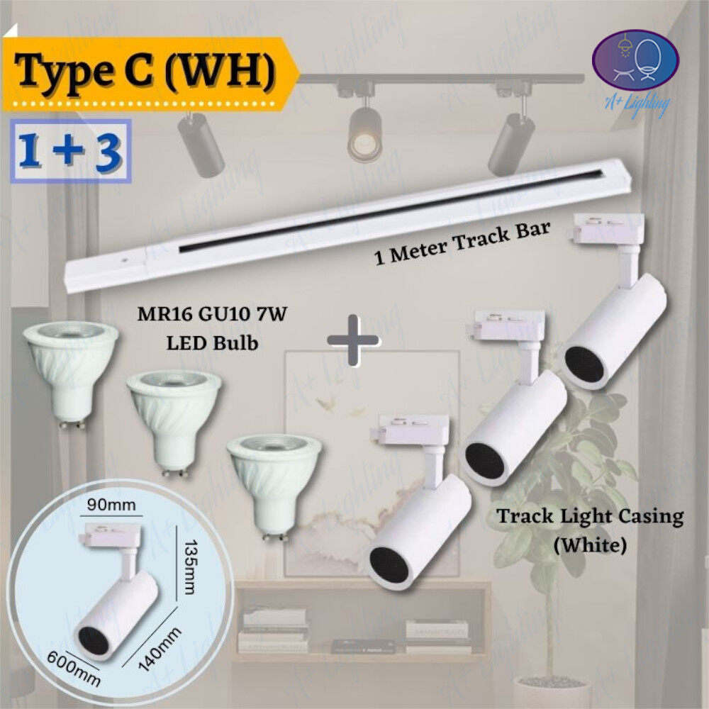 Track Light Set White Casing LED MR16 GU10 Bulb Spotlight Ceiling Light ...