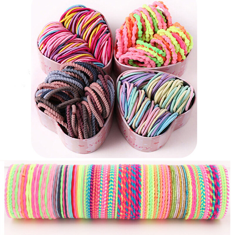 50PCS/Box New Girls Colorful Basic Elastic Hair Bands Ponytail Holder ...