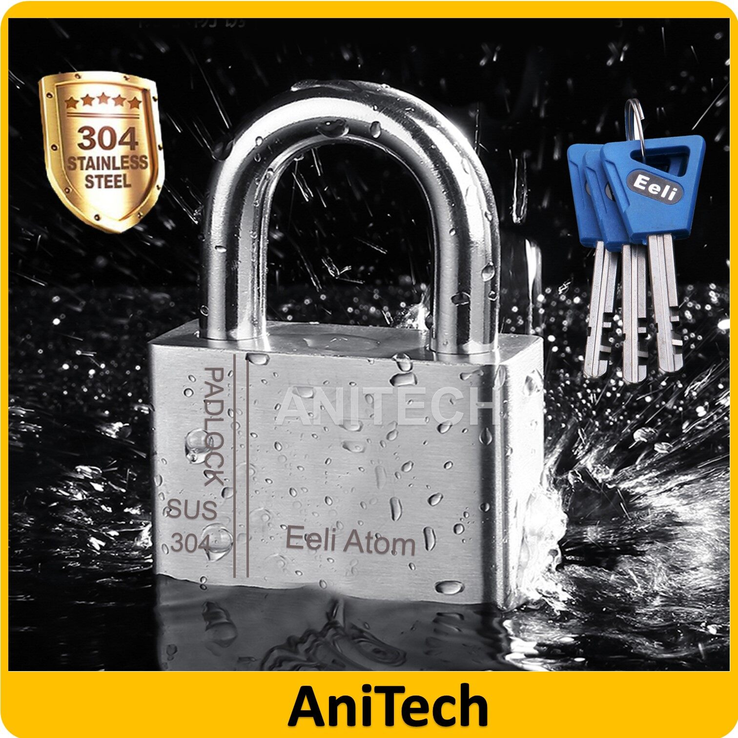 SUS 304 Stainless Steel High Security Padlock Heavy Duty Brass Durable ...