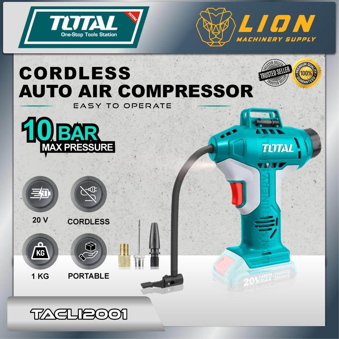 TOTAL Li-ion Auto Air Compressor (150 psi / 10 bar) + Ball Needle, P20S ...