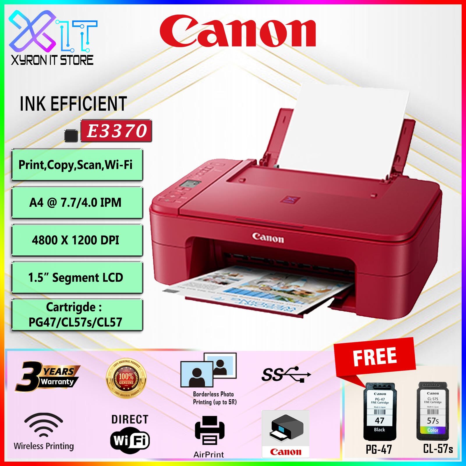 Canon Ink Efficient Wireless Printer E3370 | AIO Printer (Wireless ...