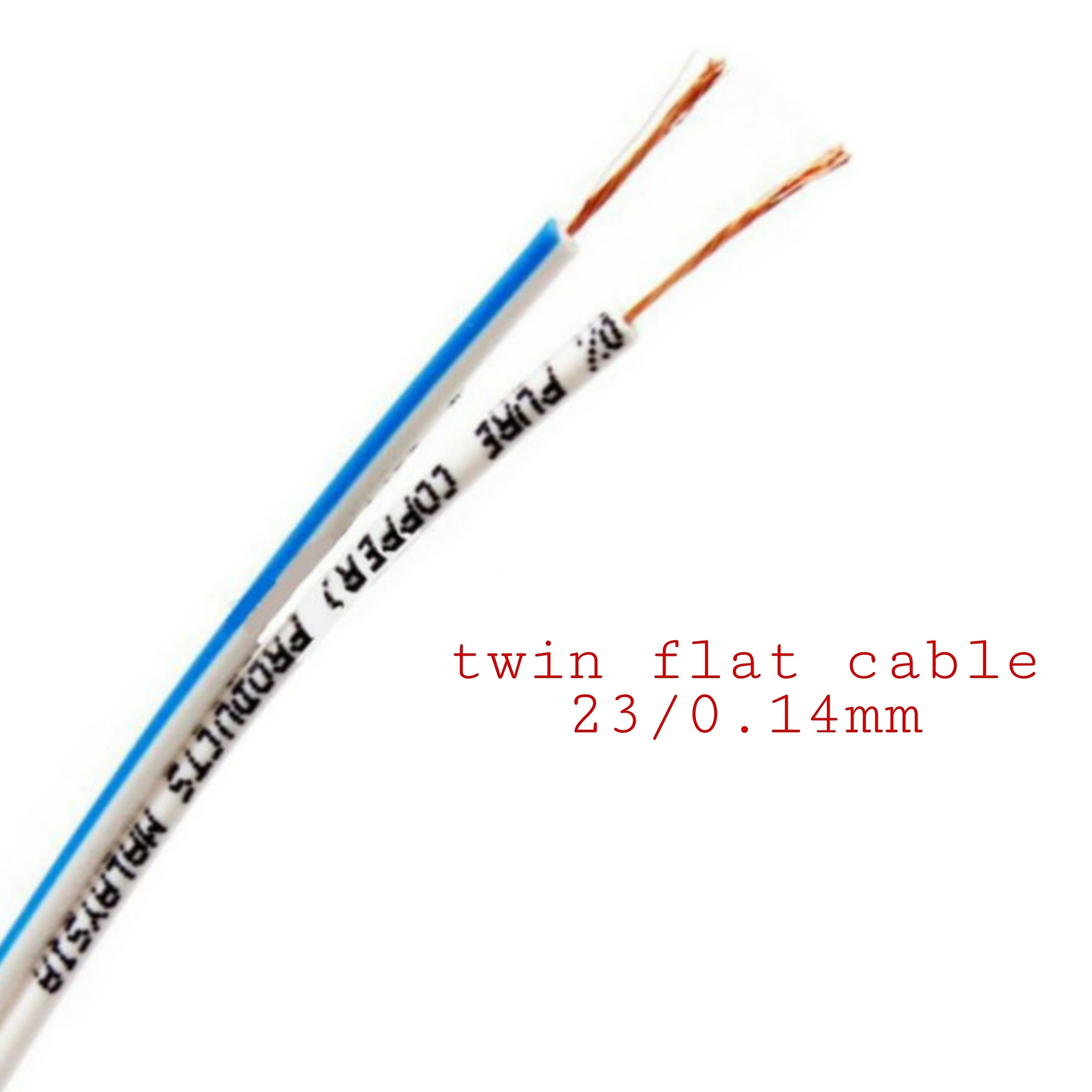 [LOOSE CUT PER METER] TWIN FLAT CABLE 2 CORE BLUE WHITE 100% Pure ...