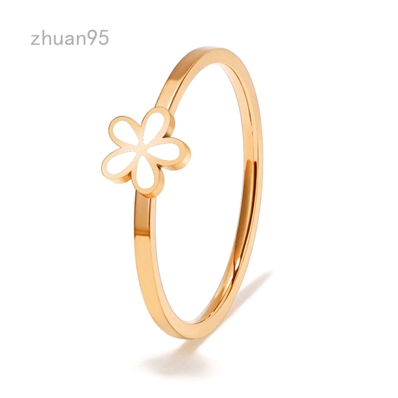 Women Girl Temperament Korean Simple Black And White Daisy Flower Ring ...