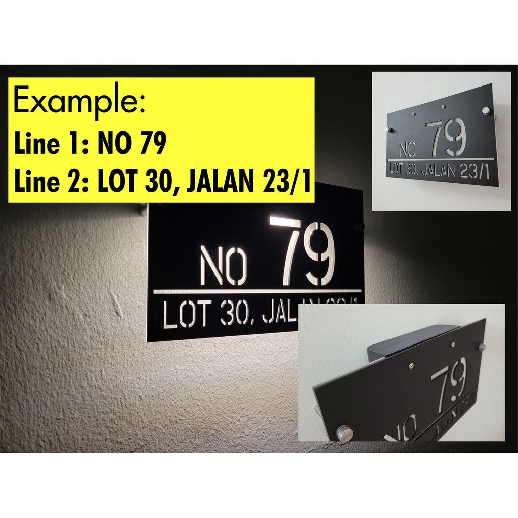 (Solar + LED) Modern Solar House Number & Address Sign Plate Tanda ...