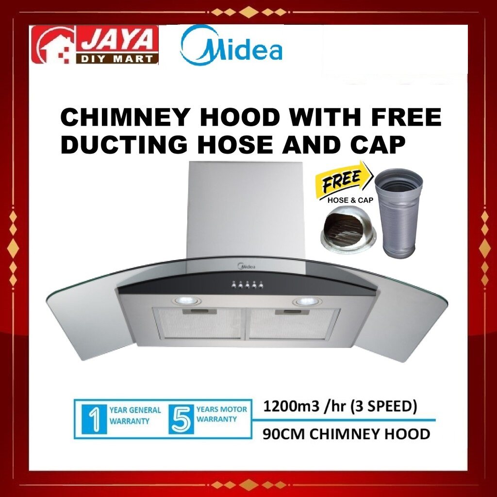 Midea MCH-90MV1/MCH-90MV3 Chimney Hood + 1x Ducting Hose and Cap Jaya ...