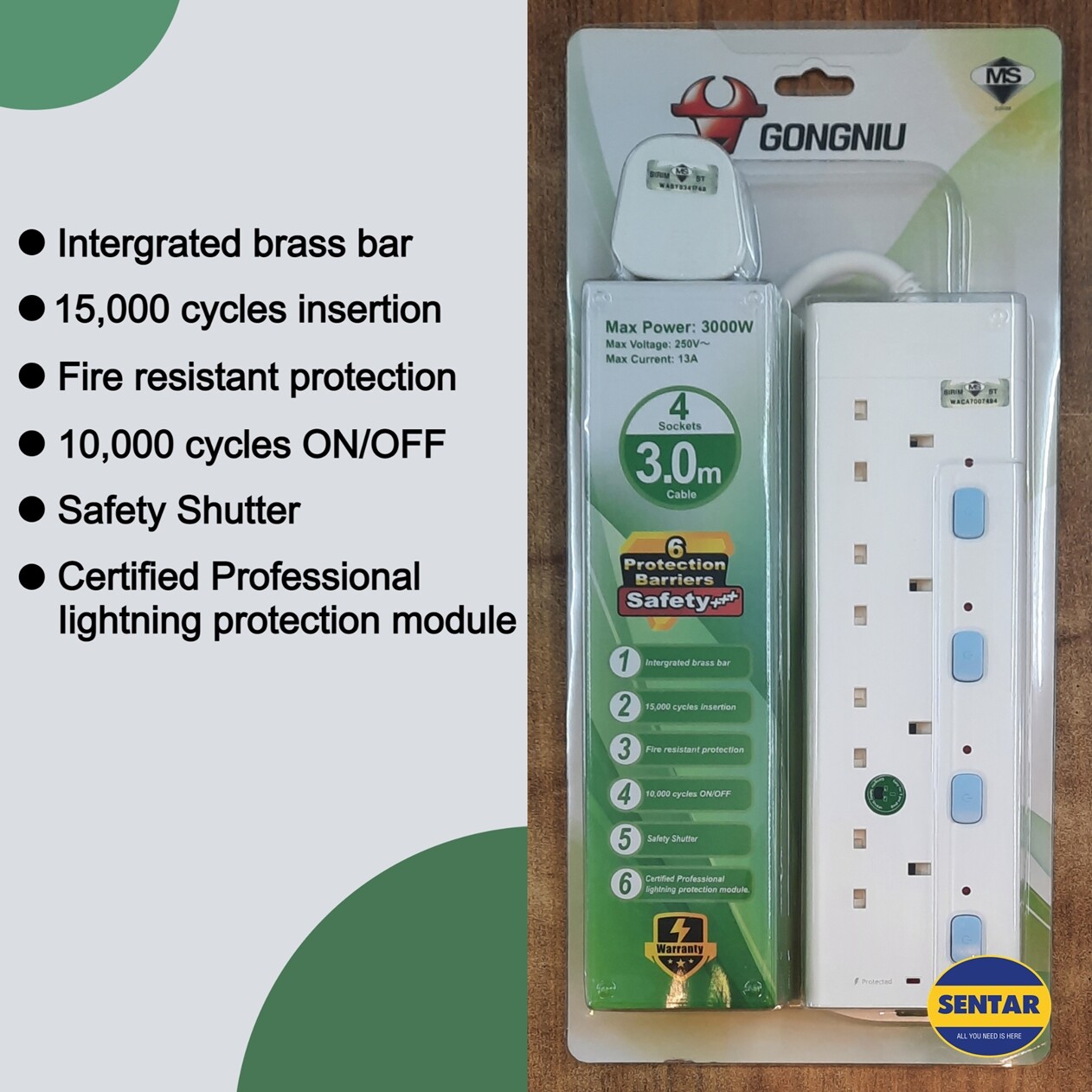 [100% Original] Gongniu Heavy Duty Extension Trailing Socket with Fire Resistant protection ...