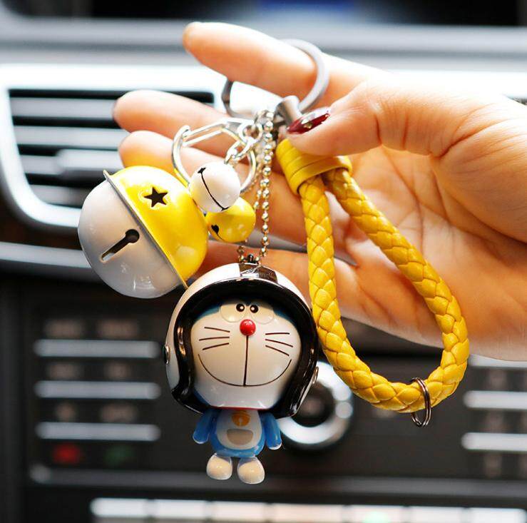 Cute cartoon keychain Doraemon helmet key pendant machine cat keychain ...