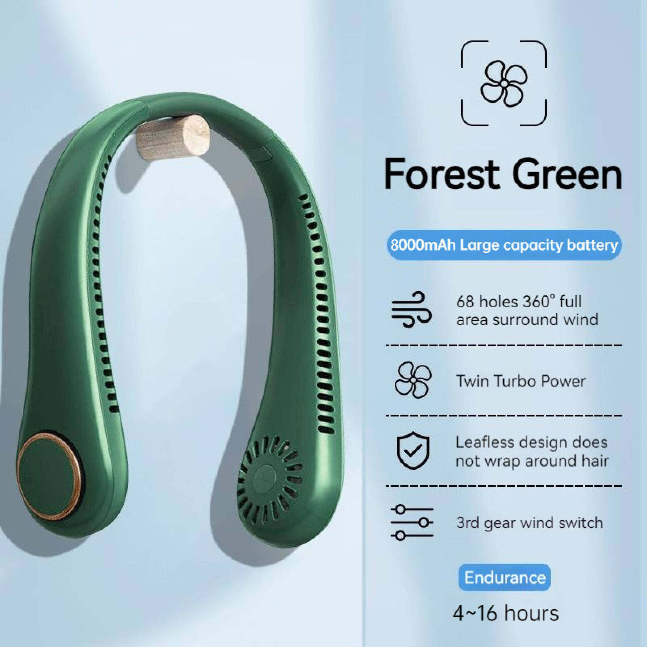 Neck fan 8000 mA Usb rechargeable mini portable neck fan leafless ...