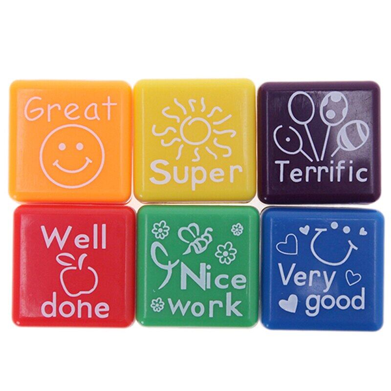 6pcs Cute Cartoon Kids Stamp Set Teachers Self Inking Praise Reward ...