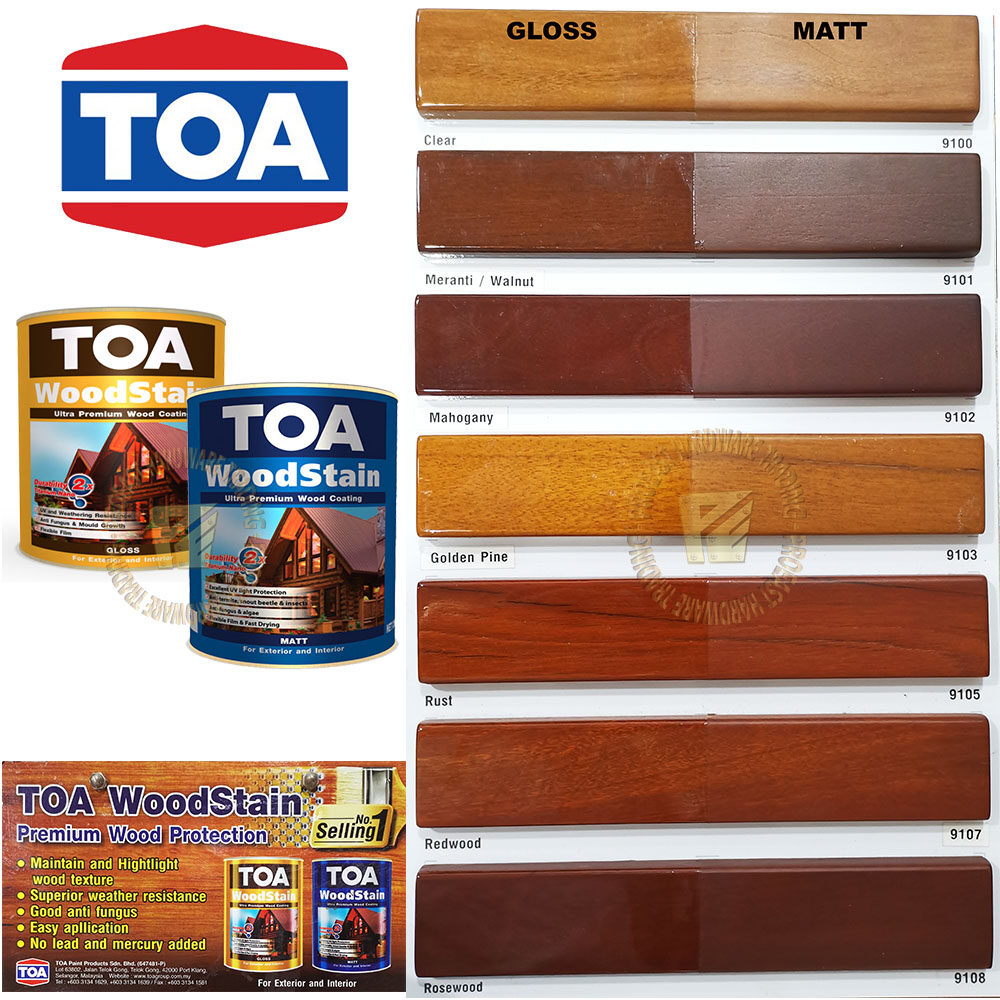 TOA 1L Woodstain Paint Gloss / Matt ( Interior & Exterior Wood Syelek ...