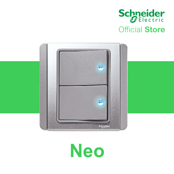 Schneider Electric Neo 10A 2 Gang 1 way Switch with Blue LED, Grey ...