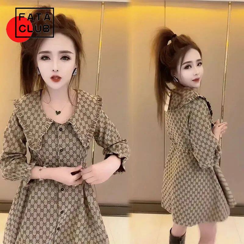 FATA ชุดเดรสแขนยาวของผู้หญิง,เดรสคอตุ๊กตาแฟชั่นฝรั่งเศสใหม่ฤดูใบไม้ผลิ ...