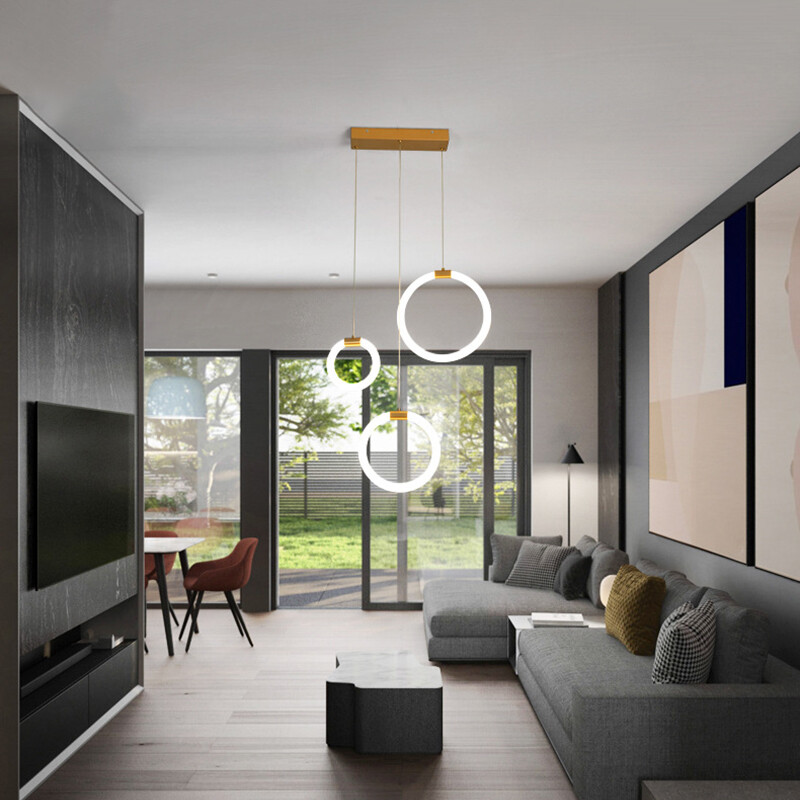 YONUO Nordic สไตล์แหวนโคมระย้า Led ตกแต่งเพดานบุคลิกภาพที่เรียบง่ายโคมระย้าเหล็กแสงสีขาว ...