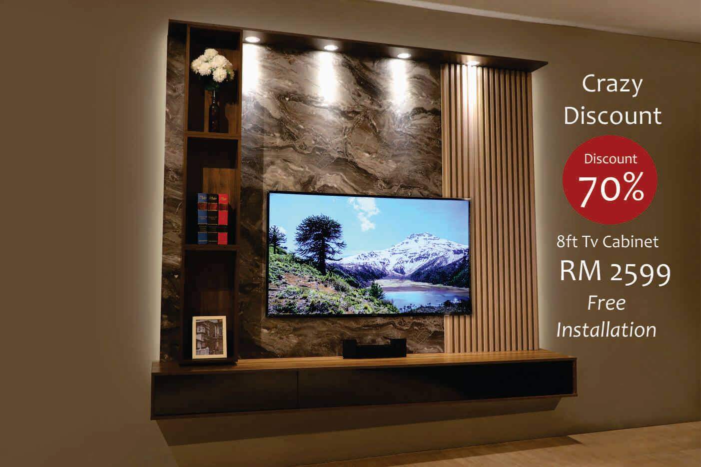 *INSTALLATION INCLUDED* 8 Feet Marble TV Cabinet Marble Wood Hang Wall ...