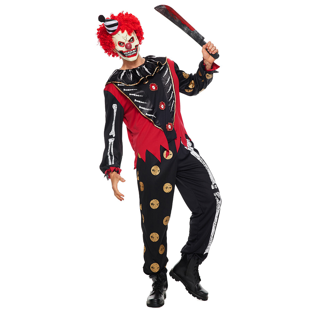Adult Scary Bloody Skeleton Clown Halloween Costume Men Evil Horror ...