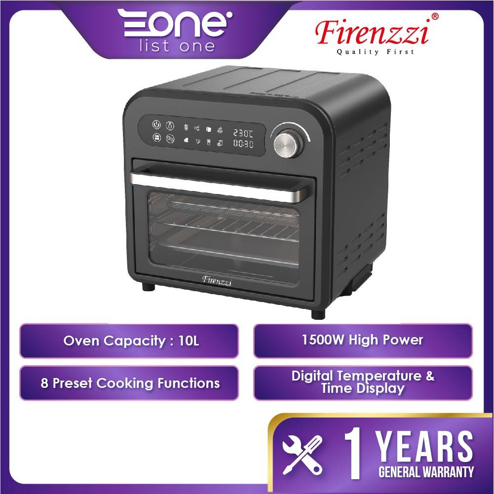 Firenzzi 10L Multi-Function Air Fryer Oven 1500W Stainless Steel with 8 ...
