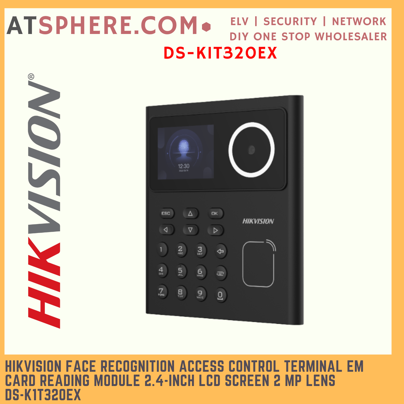 Hikvision Door Access Control Keypad Terminal Face Recognition EM RFID Card Password 2.4Inch LCD ...