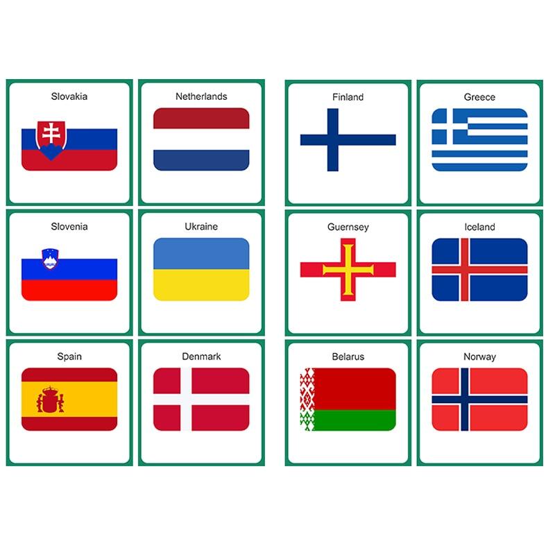 134Pcs English Europe/Asia/America World Country Flags Word Flash Cards ...