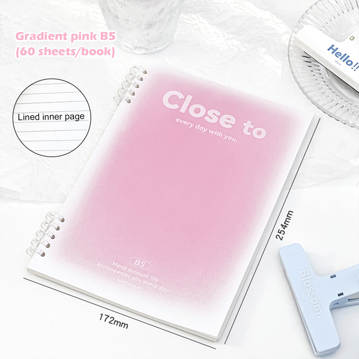 A5 B5 Binder Notebook Lined 60 Sheets Kawaii Diary Journal Cute Korean ...