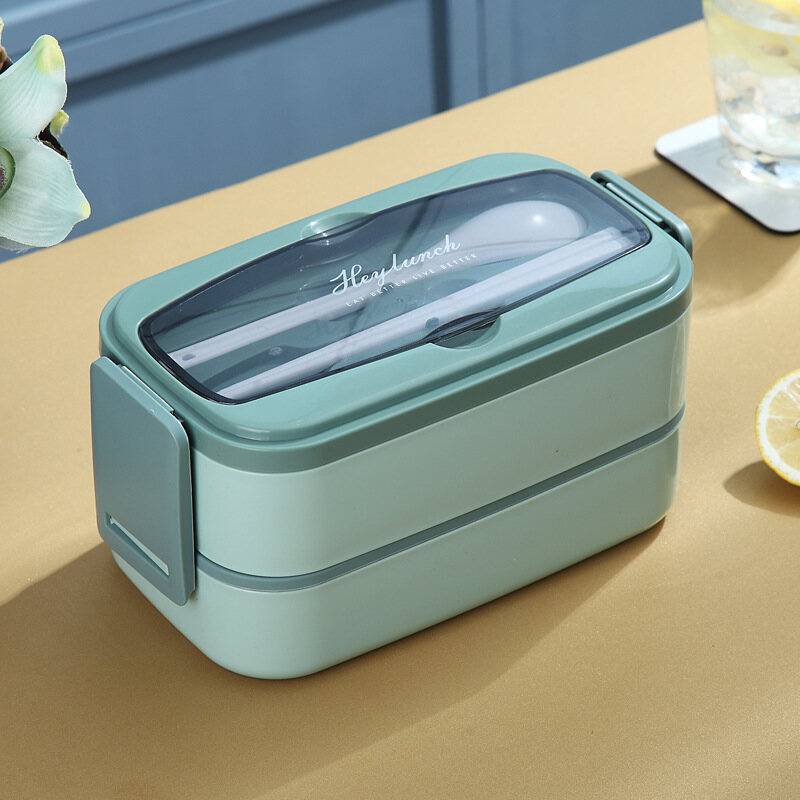 Portable Double Layered Bento Box Contrast Color Microwave Lunch Box ...