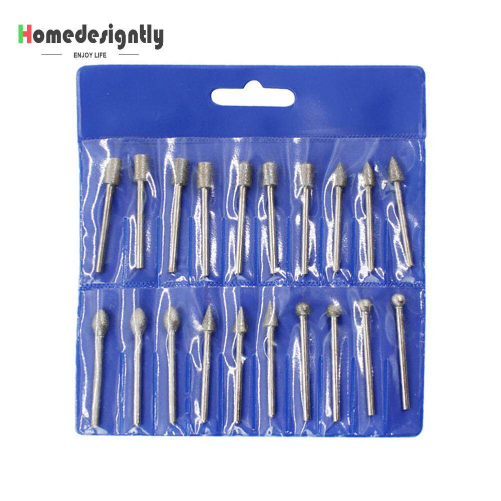 20Pcs หัวเจียรเพชร3Mm Shank Mini Bit Set For Rotary Drill Tool ...