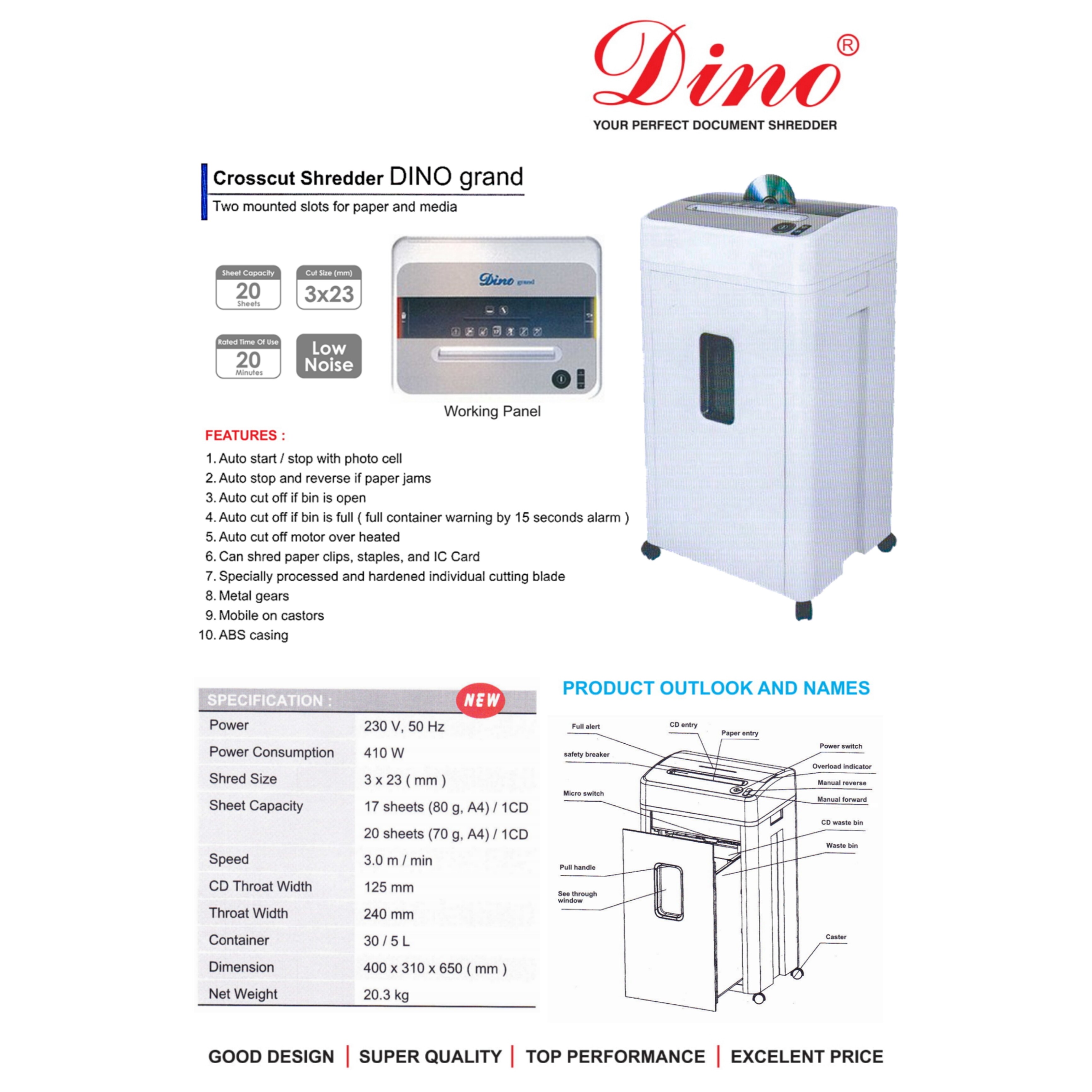 Paper Shredder Brand : Dino - Model: Superstar / Deluxe / Plus / Grand ...