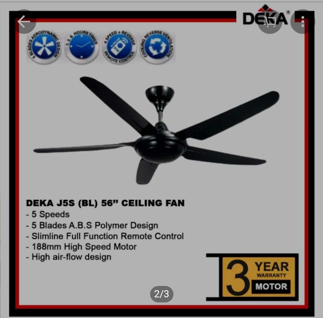Deka J5S Ceiling Fan Black READY STOCK🔥🔥🔥 FAST SHIPPING ☄️☄️☄️ | Lazada