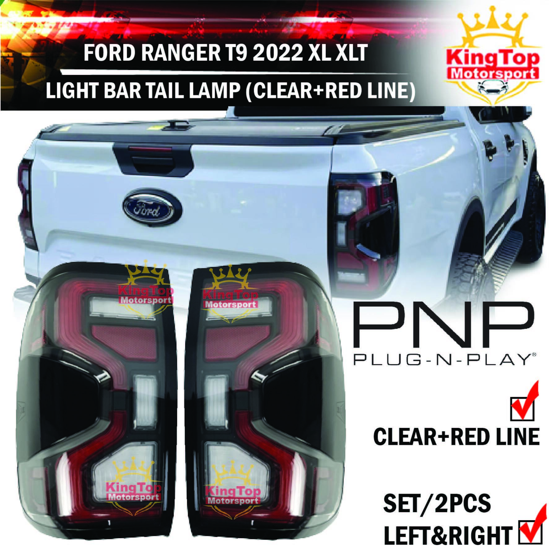 Ford Ranger T9 2022 XL XLT Light Bar Tail Lamp ( Clear Lens + Red Line ...