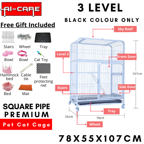 Malaysia (READY STOCK) 3 level cat cage (78 x 55 x 107cm) cat cage ...