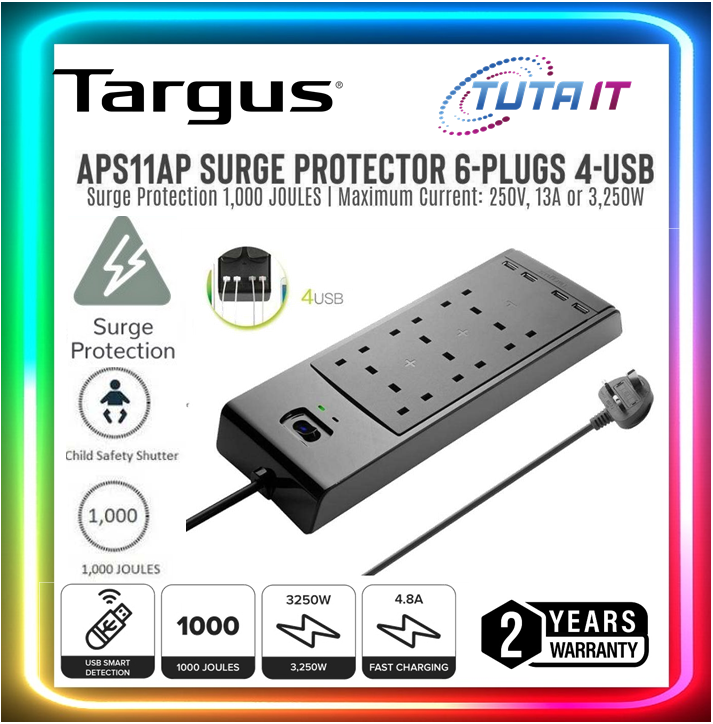 Targus Smart Surge 6 With 4 USB Ports APS11AP-50 Surge Protector | Lazada