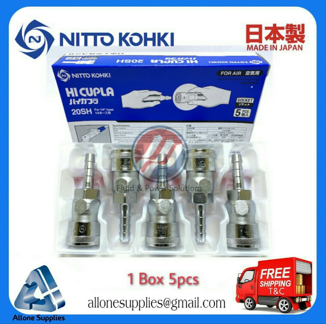 "Genuine" Nitto Kohki Hi Cupla 20SH Socket Hose Barb 1/4", Air coupling for compressor , steel ...