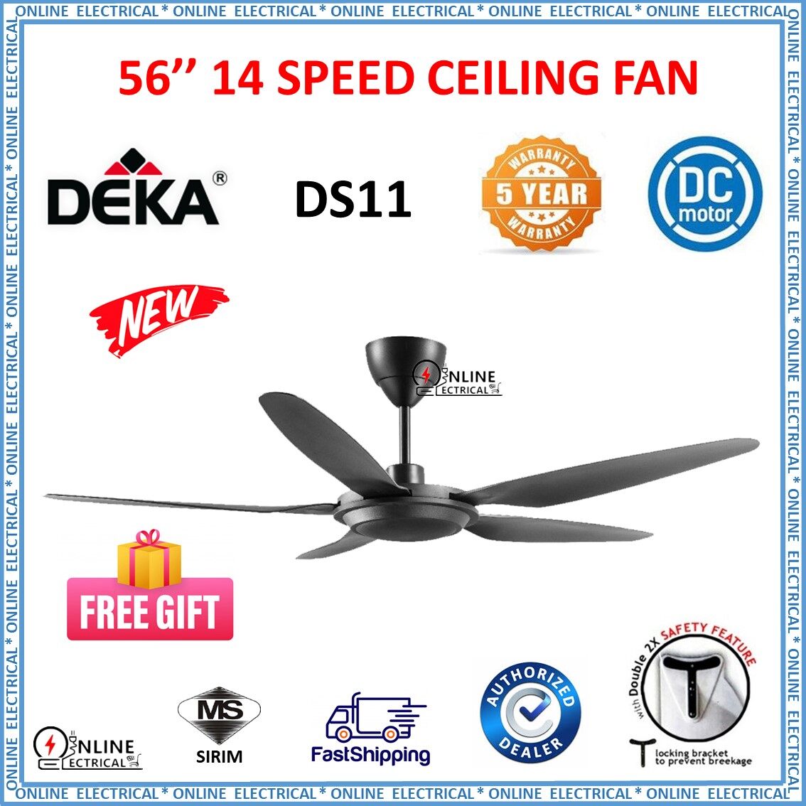 DEKA DC MOTOR HIGH SPEED CEILING FAN ( F5DC / F5DCL / DS 11 / DC2-311 ...