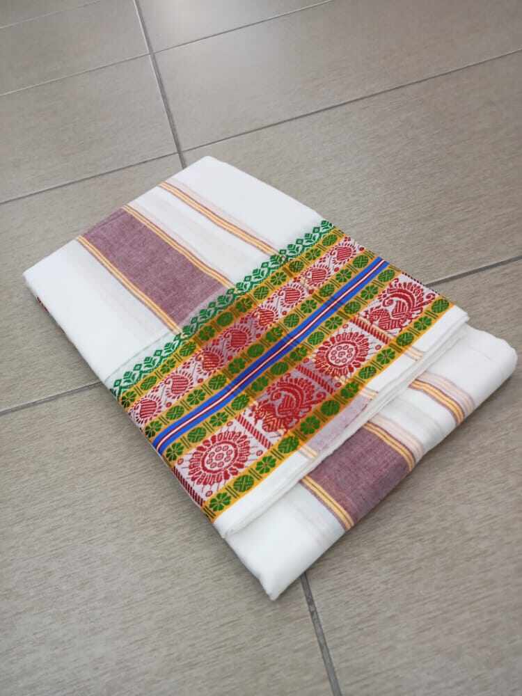 8x4 Premium Quality Cotton Veshti/Dhoti with Big Design Border | Lazada