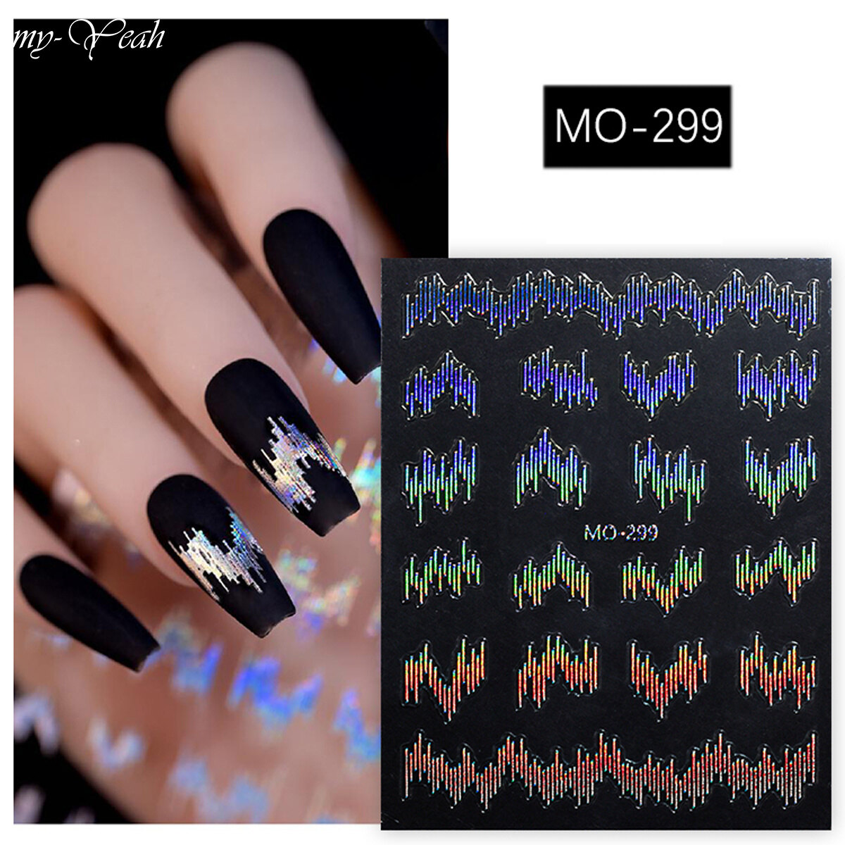 Myeah สติ๊กเกอร์ทองเงินตกแต่งเล็บ3D สีสันสดใสสะท้อนแสงง่ายๆรูปลอก ...