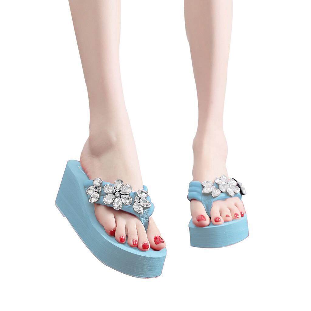 【Wings】Women Hand made คริสตัล Wedges Flip Flops รองเท้าแตะรองเท้าแตะ ...