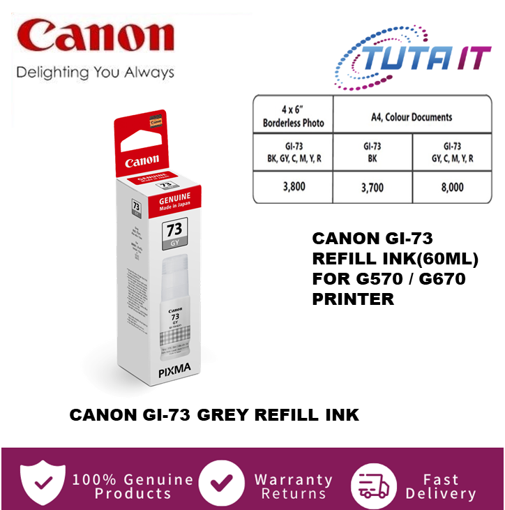 Canon GI-73 GI73 Original Refill Ink Bottle (BLACK/ CYAN / YELLOW ...
