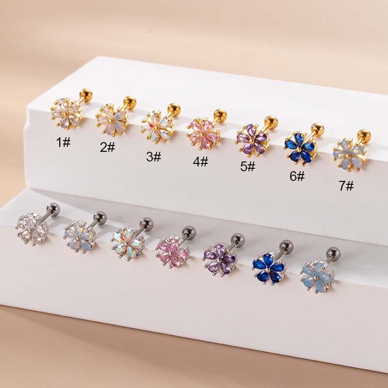 1 Piece Opal Flower Cartilage Earrings Stud Helix Piercing 20 Gauge Stainless Steel with Zircon ...