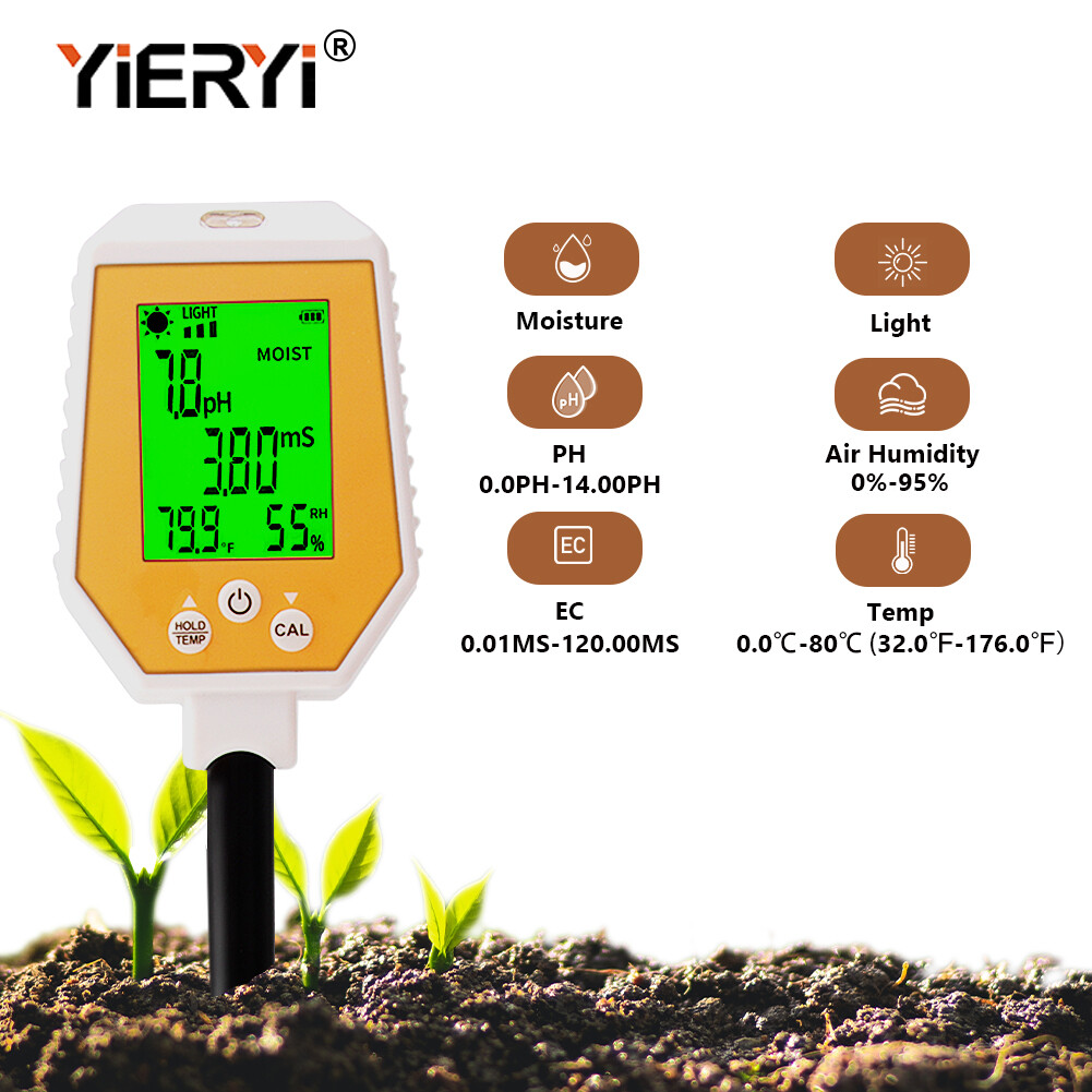 YIERYI Soil Moisture Meter, 6 in 1 Soil pH Tester PH/Temp/Sunlight/Air ...