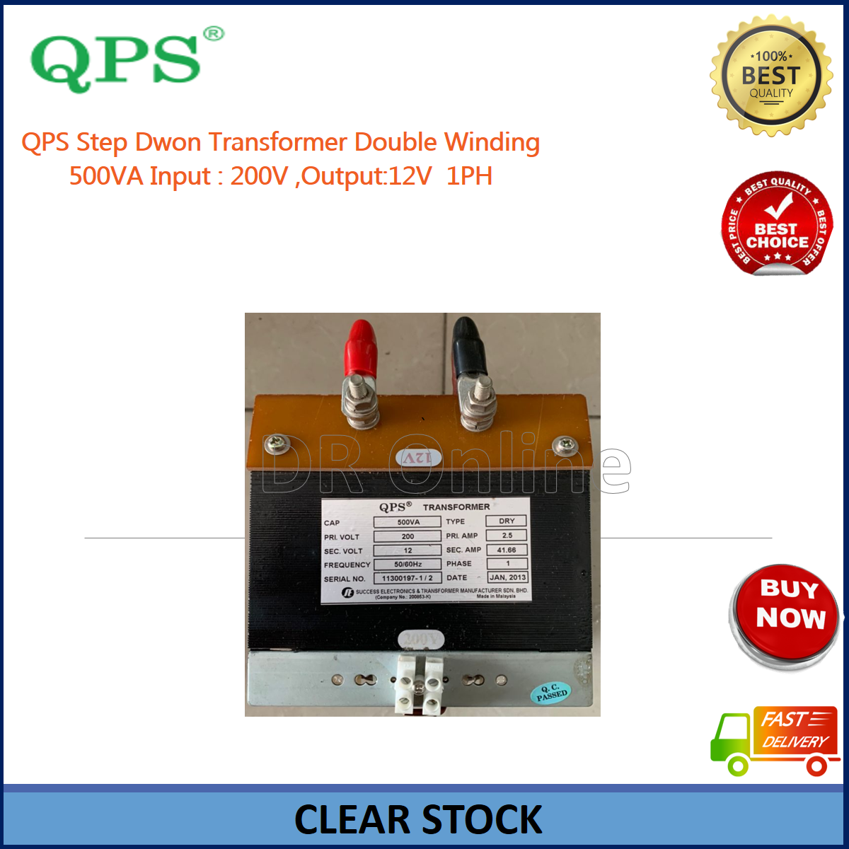 Qps Step Down Transformer Double Winding 1phase 500va Input 200v Output