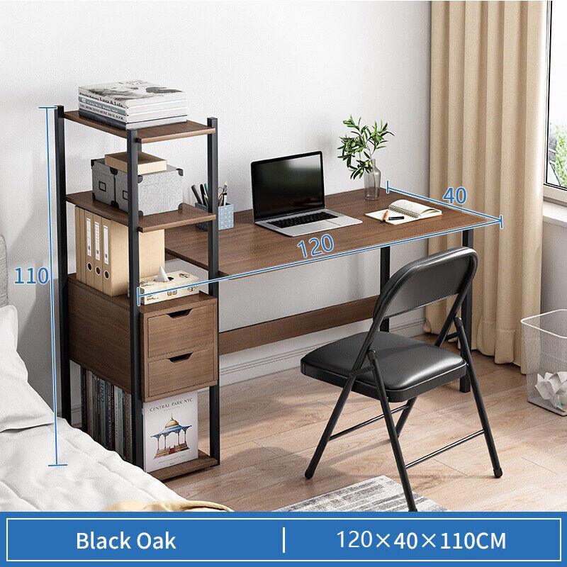 120CM Meja belajar Computer Study Table With Side Bookshelves Computer ...