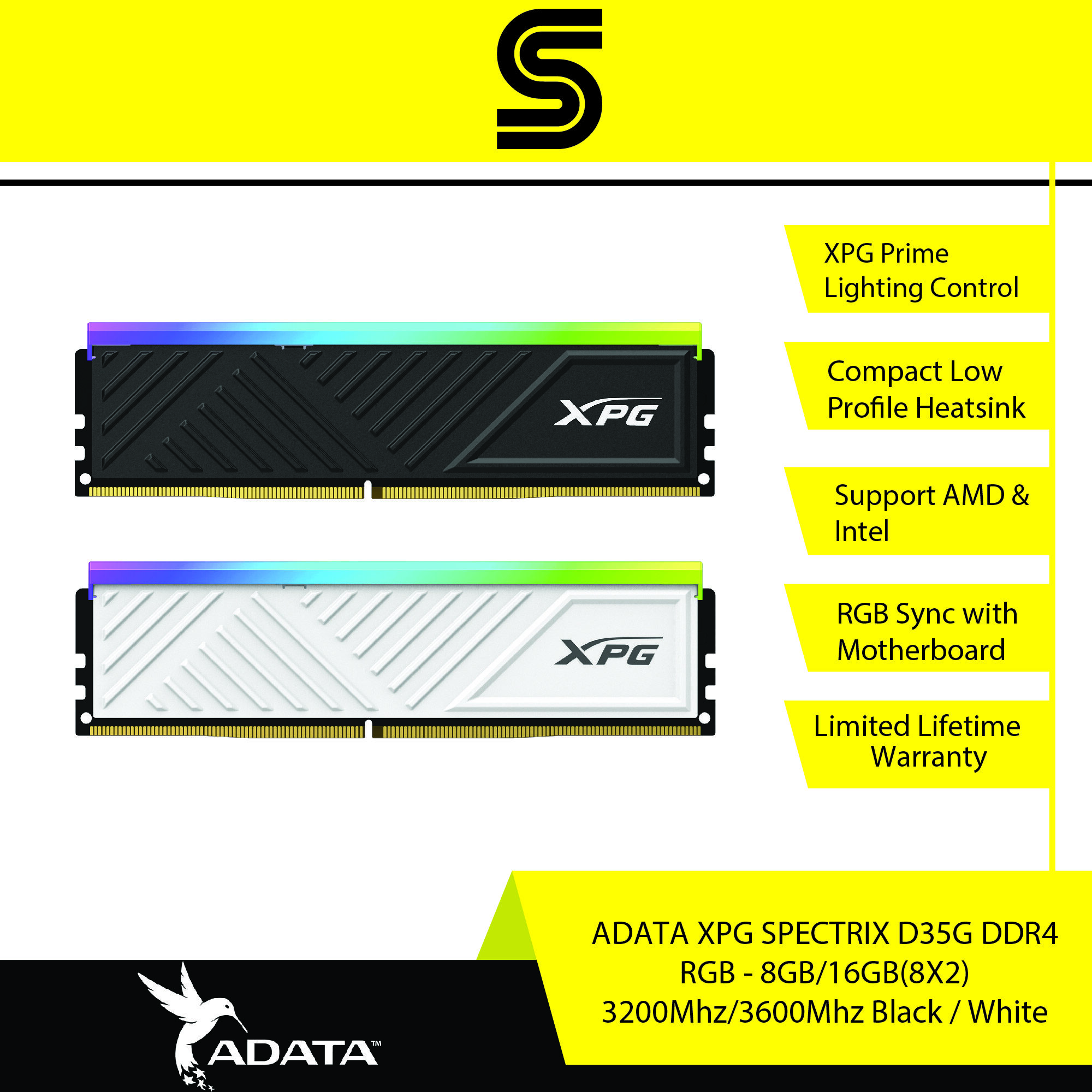 ADATA XPG Spectrix D35G DDR4 RGB (8GB/16GB(8x2) 3200Mhz/3600Mhz - Black / White | Lazada