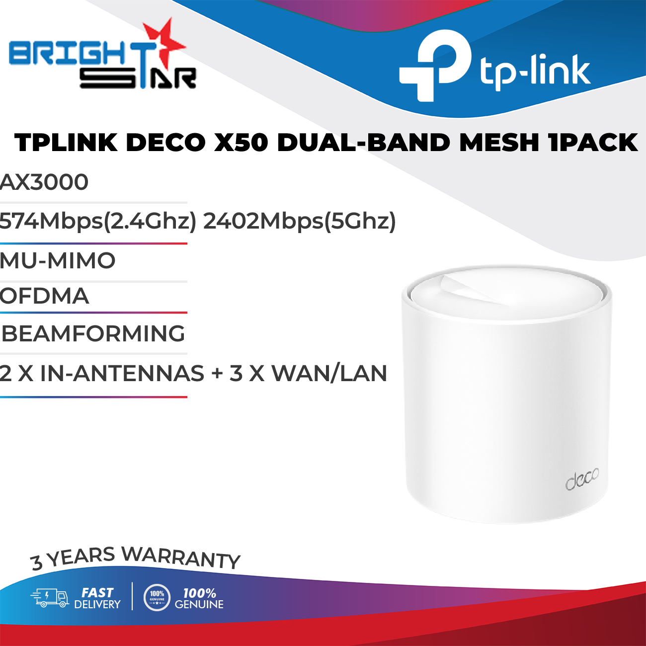 TPLINK DECO X50 DUAL-BAND MESH 1PACK / AX3000 / 574Mbps(2.4Ghz ...