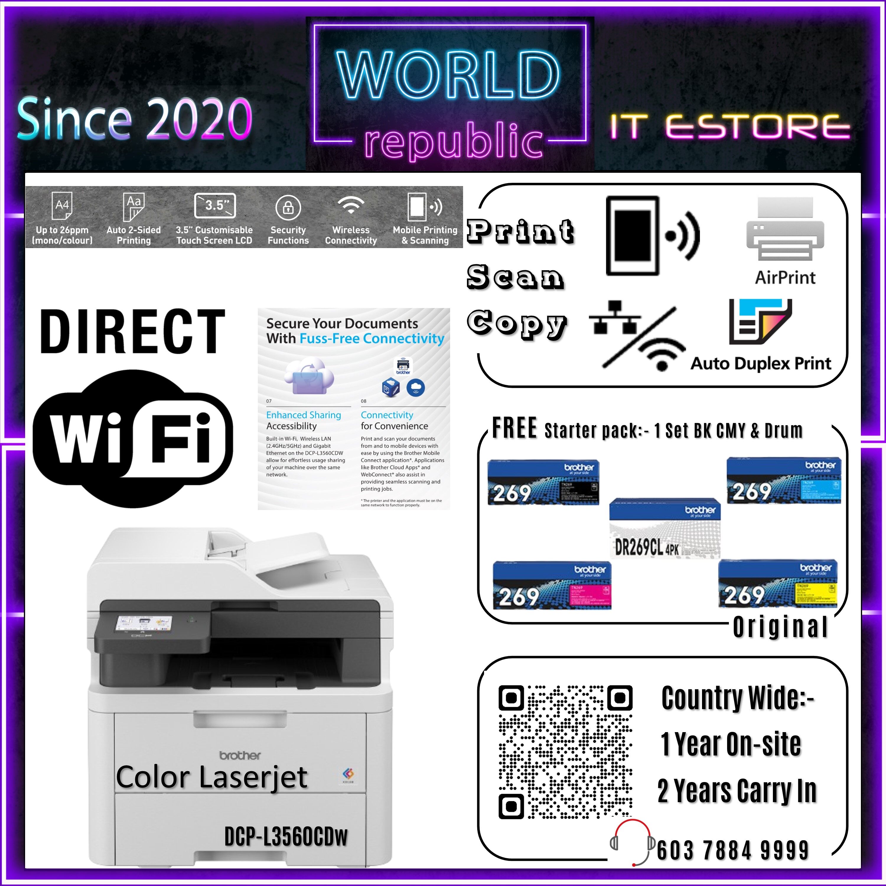 Brother DCP-L3560CDW Wireless Color Laser Printer - Print Scan Copy ...