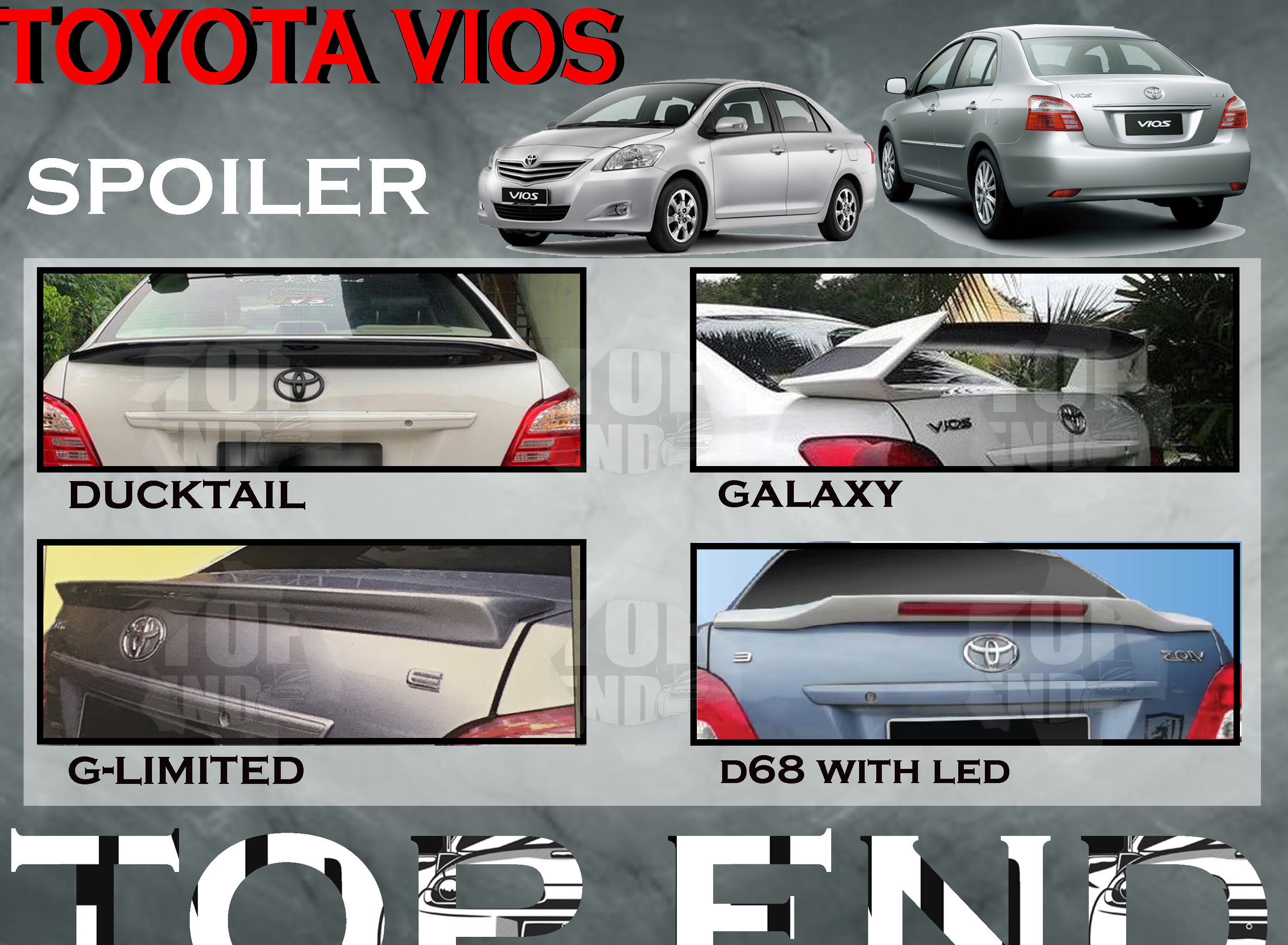 TOYOTA VIOS NPC93 2008-2012 REAR SPOILER TOMS TRD V2 V3 TRD TYPE-R ...