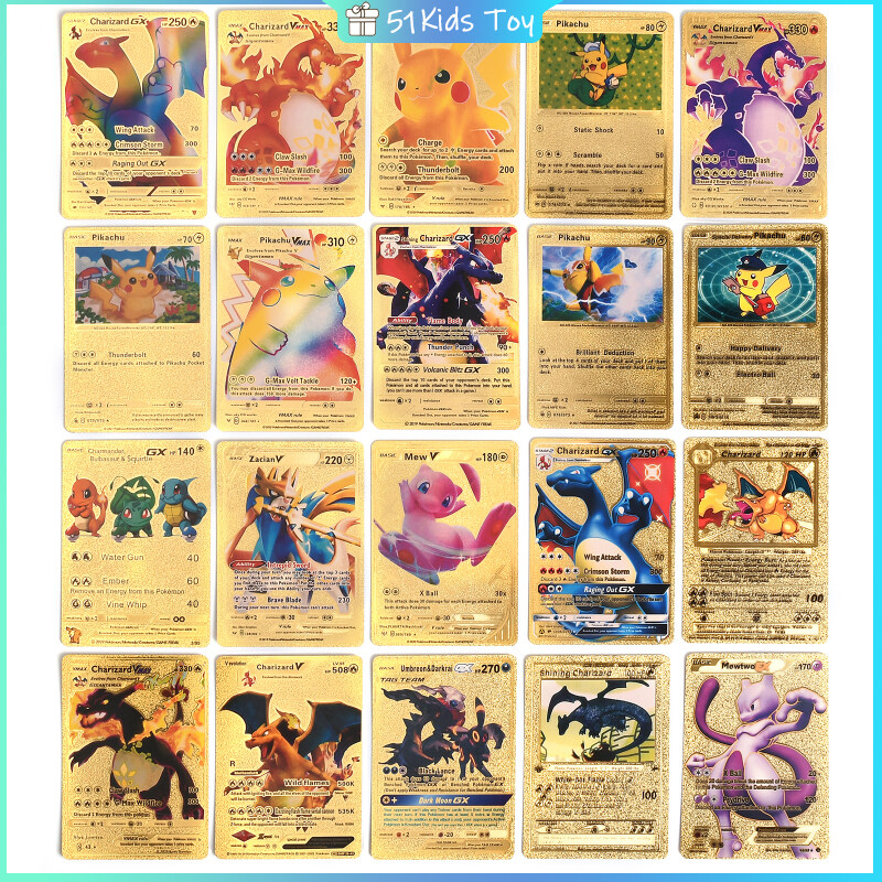 51เด็ก55ชิ้นโปเกมอนบัตรฟอยล์สีทองอะนิเมะการ์ตูนโปเกมอนเวอร์ชั่นภาษา ...