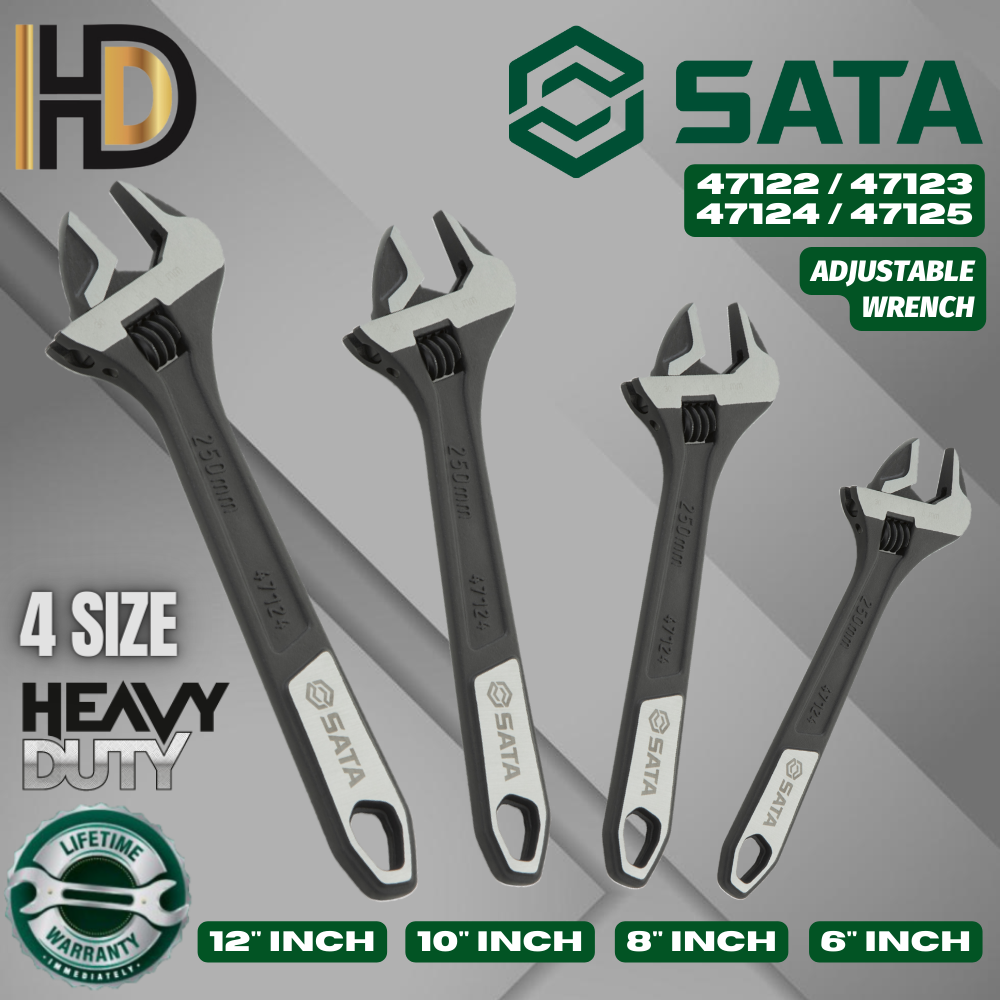 SATA Wide Jaw Adjustable Wrench / 6" & 8" & 10" & 12" / 4 SIZE / 47122 ...