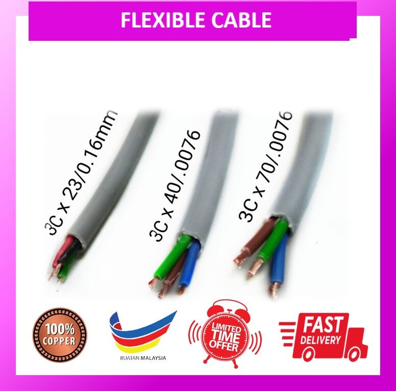 (PER METER) 100% PURE COPPER CABLE 23/0.16 X 3 CORE CABLE PVC FLEXIBLE ...