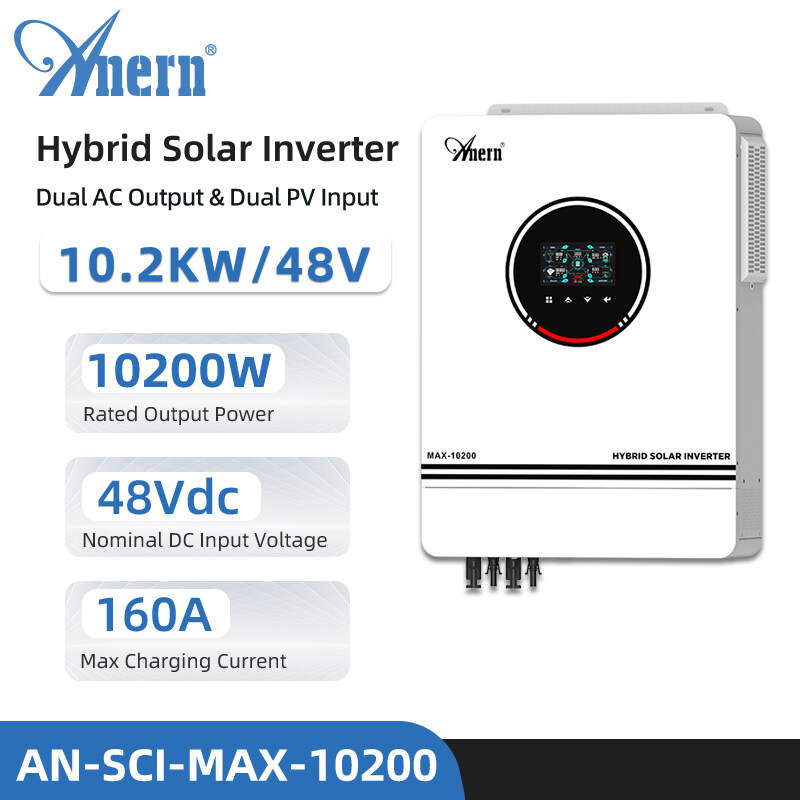 Anern 8.2KW/10.2KW Hybrid Solar 48V Hybrid Off Grid Inverter MPPT Solar Inverter with Dual PV ...