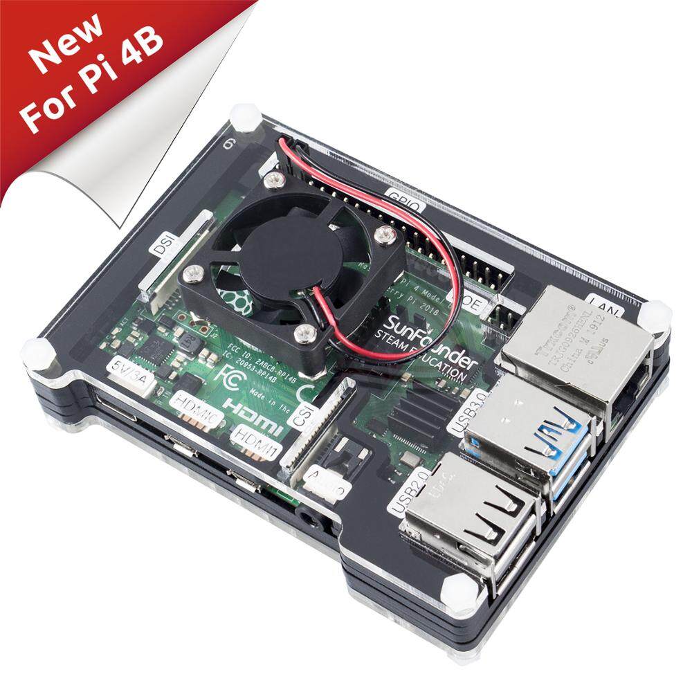 SunFounder เคส Raspberry Pi 4พร้อมพัดลมและฮีทซิงค์6ชั้นเคสอะคริลิก ...